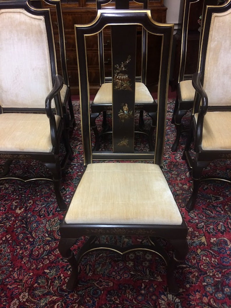 Vintage Chinoiserie Dining Chairs, Asian Style Dining Chairs, Set of ...