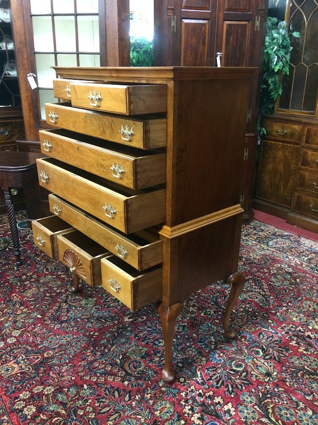 Vintage Maple Highboy Chest of Drawers Tall Dresser, New England ...