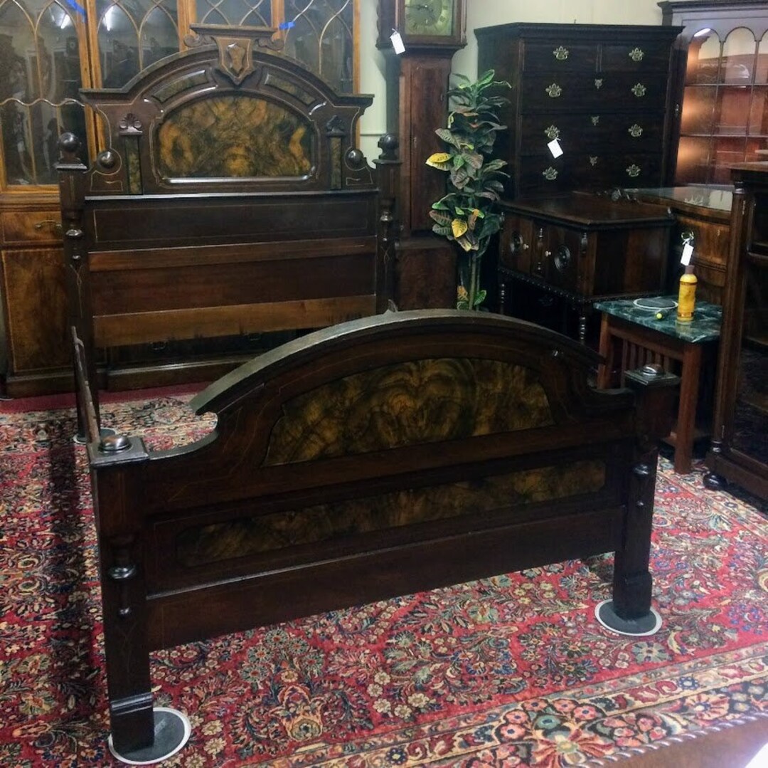 Antique Bed, Victorian Bed, Highback Bed With Walnut, Historic Bed Full ...