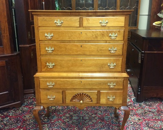 Vintage Maple Highboy Chest of Drawers Tall Dresser, New England ...