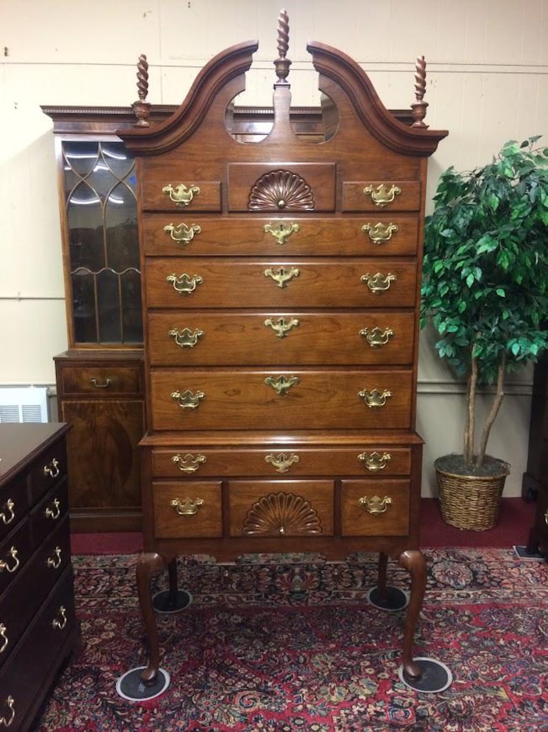 Vintage Cherry Wood Highboy Dresser: Queen Anne Chest on Chest ...