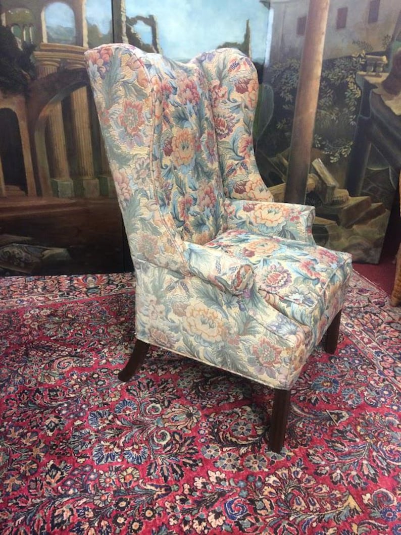 Antique English Style Wing Chair, Floral Tapestry Fabric - Etsy