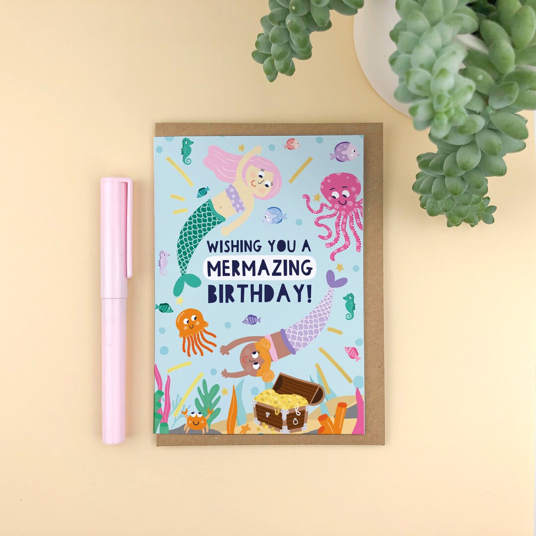 GOLD FOILED 'wishing You a Mermazing Birthday' Children's Birthday Card ...