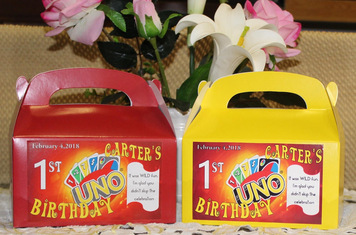 12 Personalized UNO Birthday Favor Box - UNO Party Treat Goody Box Loot ...