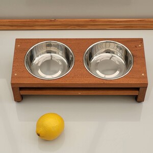 Raised Dog Dining Table: Reclaimed Mahogany With Stainless Steel Bowls ...
