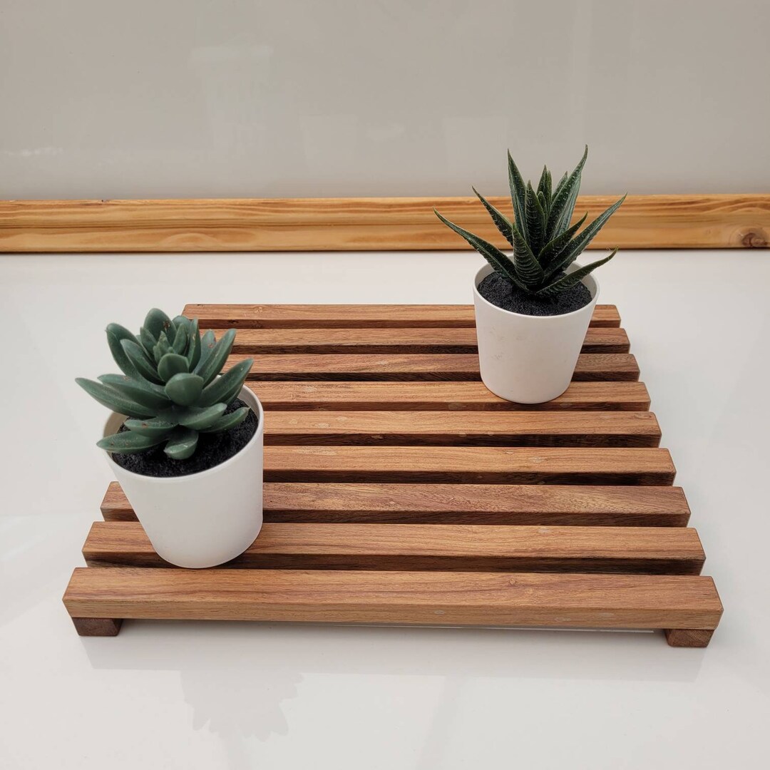 Raised Wooden Stand | Slatted Walnut Stand | Table Decor | Raised Stand ...