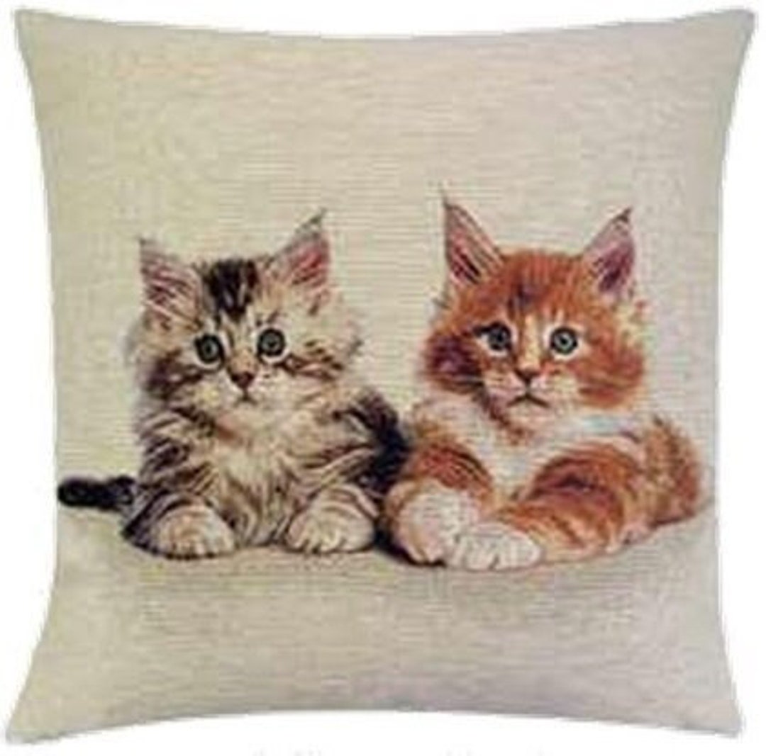 Cute Kittens Chatons French Hand Finished Tapestry Pillow Cushion Cover ...