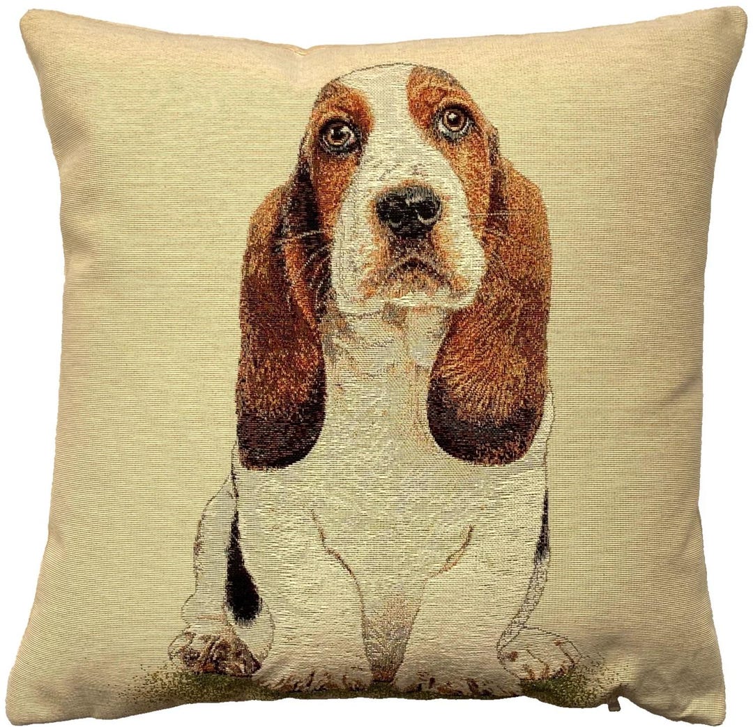 Basset Hound Dog Hand Finished Tapestry Pillow Cushion Cover, Zip, Soft ...