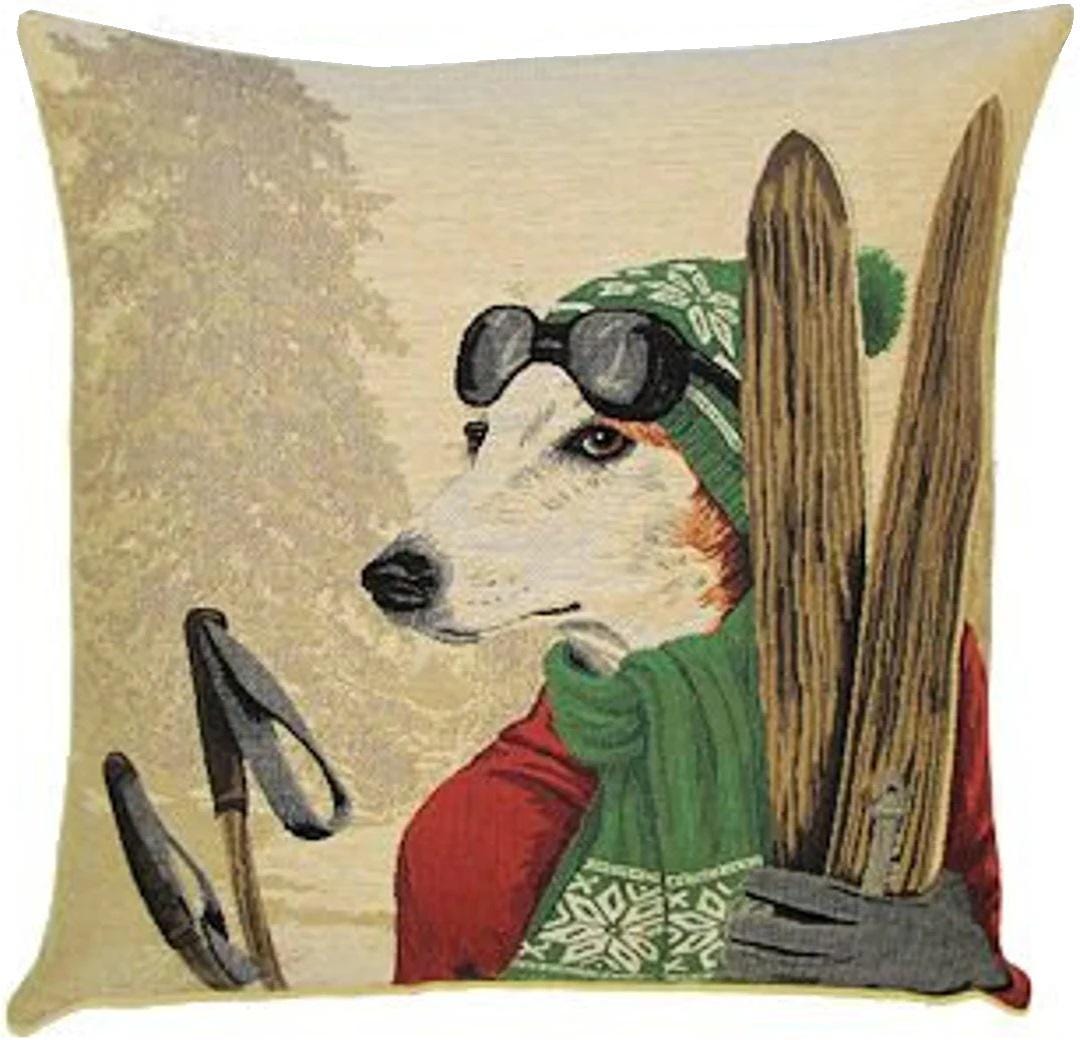 Whippet Dog Ski-ing , BELGIAN Jacquard WOVEN Hand Finished Tapestry ...