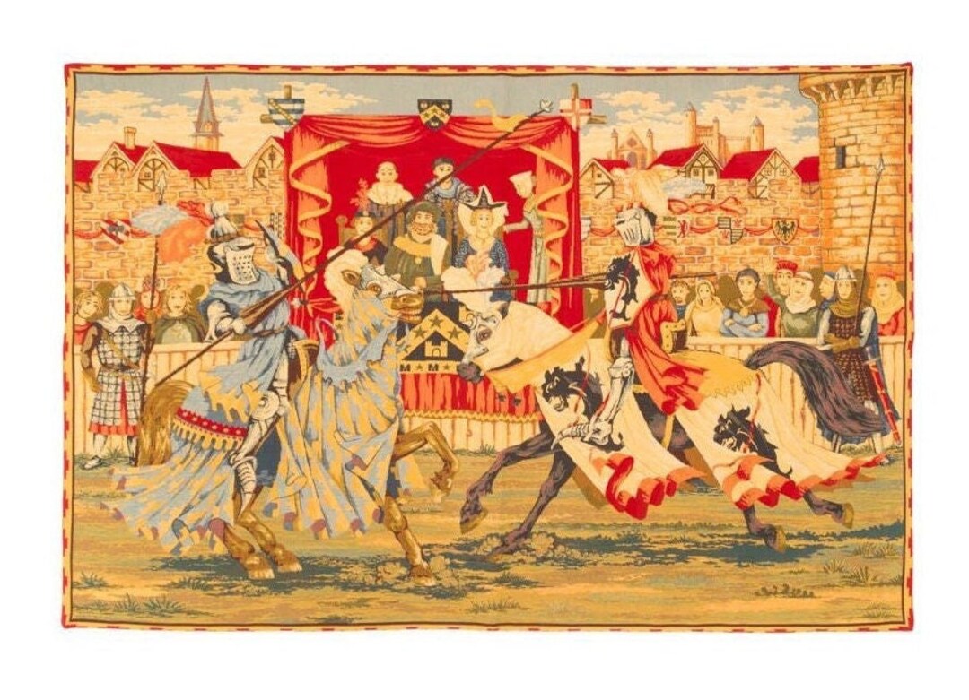 Depiction of Medieval Jousting Tournament/lists 94cm X 142cm BELGIAN ...