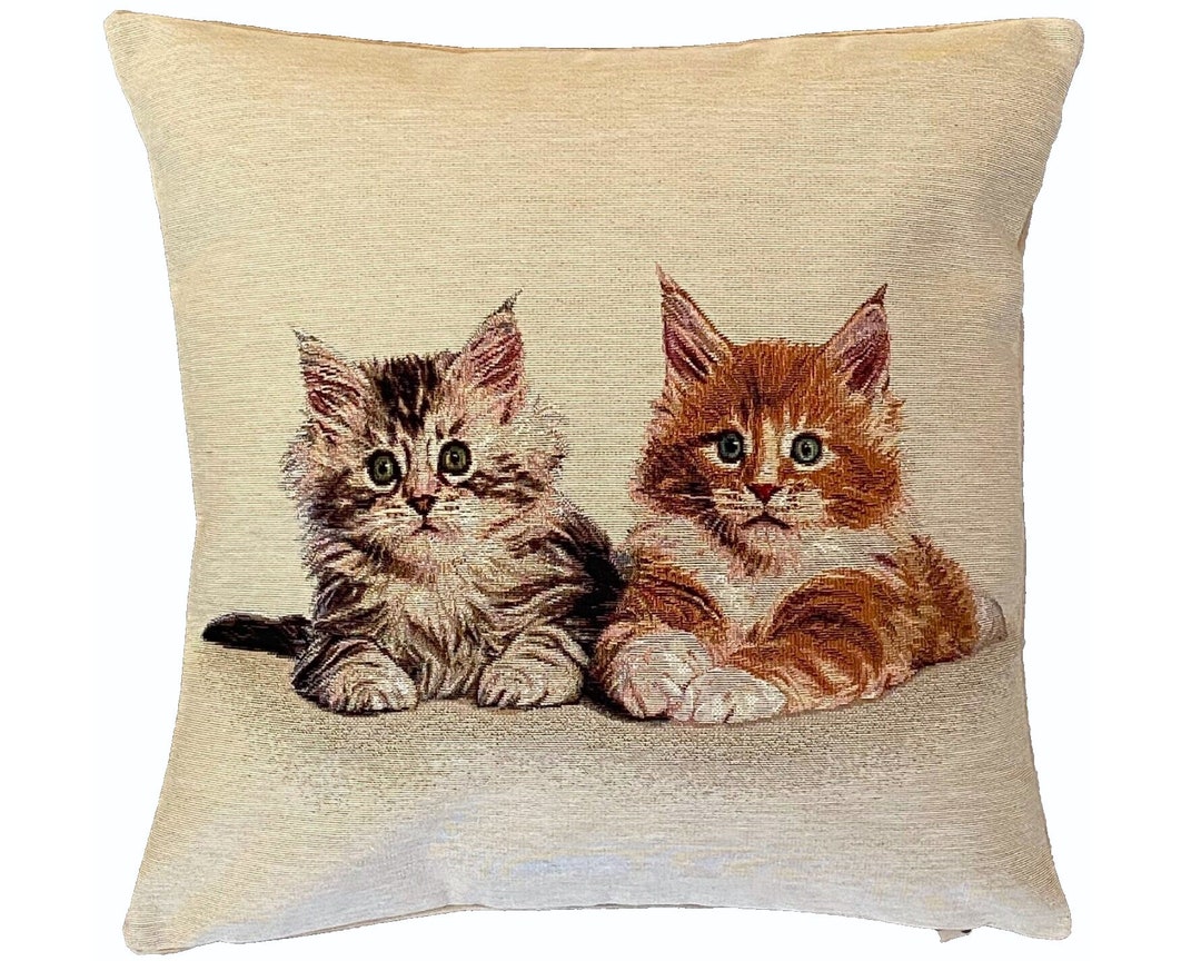 Cute Kittens Chatons French Hand Finished Tapestry Pillow Cushion Cover ...