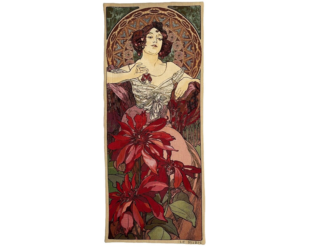 Alphonse MUCHA Rubis Ruby, Hand Finished BELGIAN Tapestry Wall Hanging ...