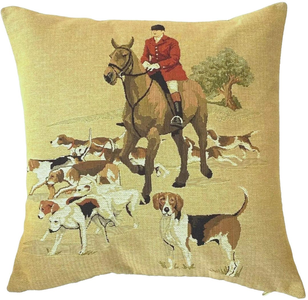 Fox Hunt Horse & Hounds BELGIAN Belgium Jacquard Woven Hand Finished ...
