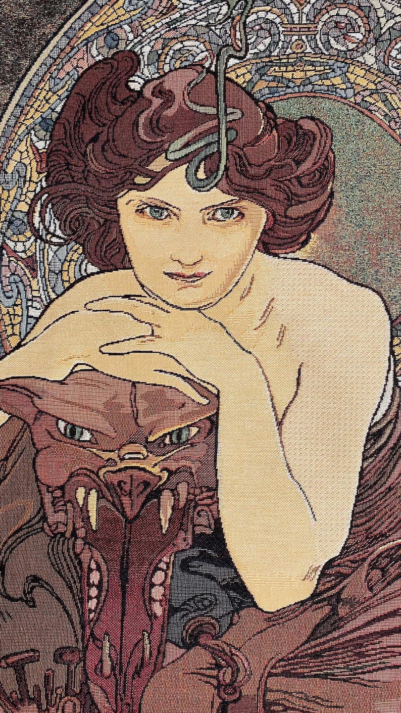 Alphonse MUCHA Emerald Emeraude, Hand Finished BELGIAN Tapestry Wall ...