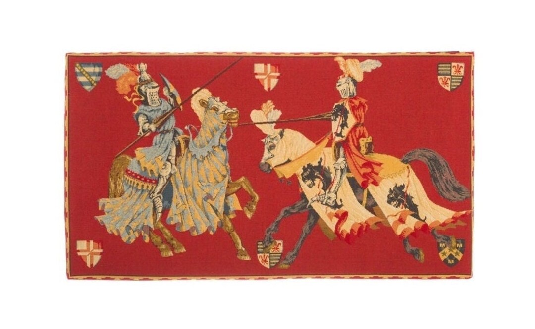 Medieval Joust / Jousting Knights, 33" X 18", 83cm X 46cm BELGIAN ...