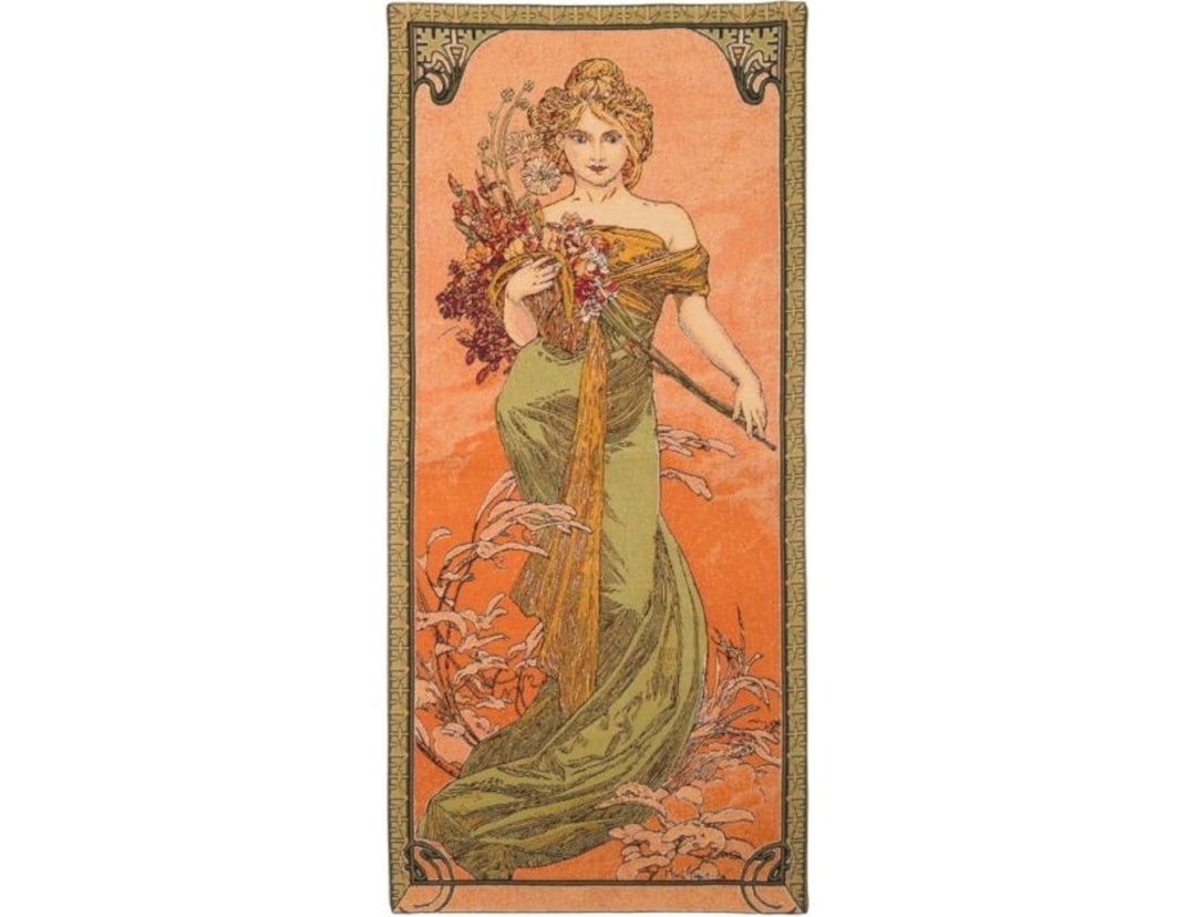 Alphonse MUCHA Seasons Printemps Spring, Hand Finished BELGIAN Tapestry ...