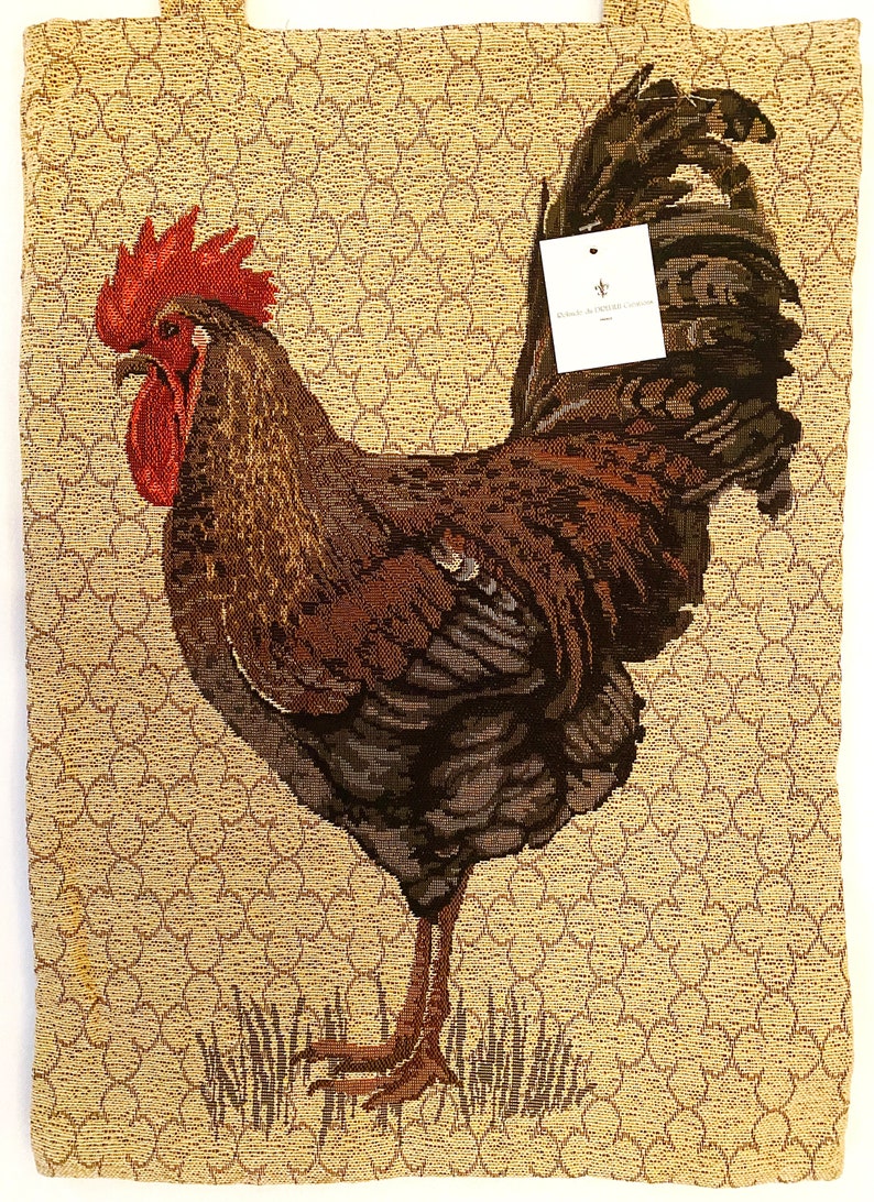 Cockerell Rooster Chicken FRENCH TAPESTRY Woven Hand Finished Tote ...