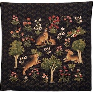 BELGIAN WOVEN Hand Finished 45cm X 45cm 18" X 18" Forest Rabbits With ...