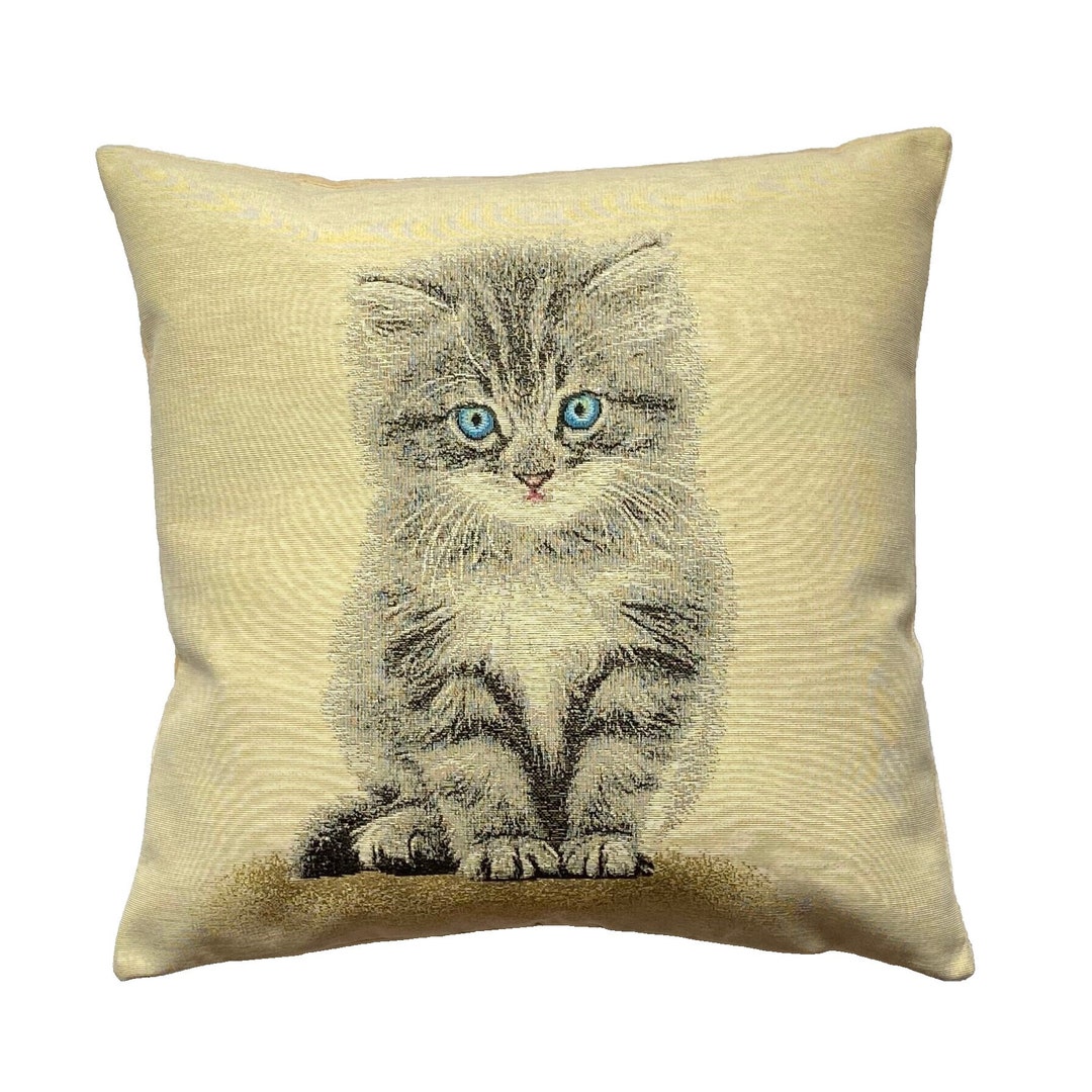 Cute Kitten Chaton French Hand Finished Tapestry Pillow Cushion Cover ...