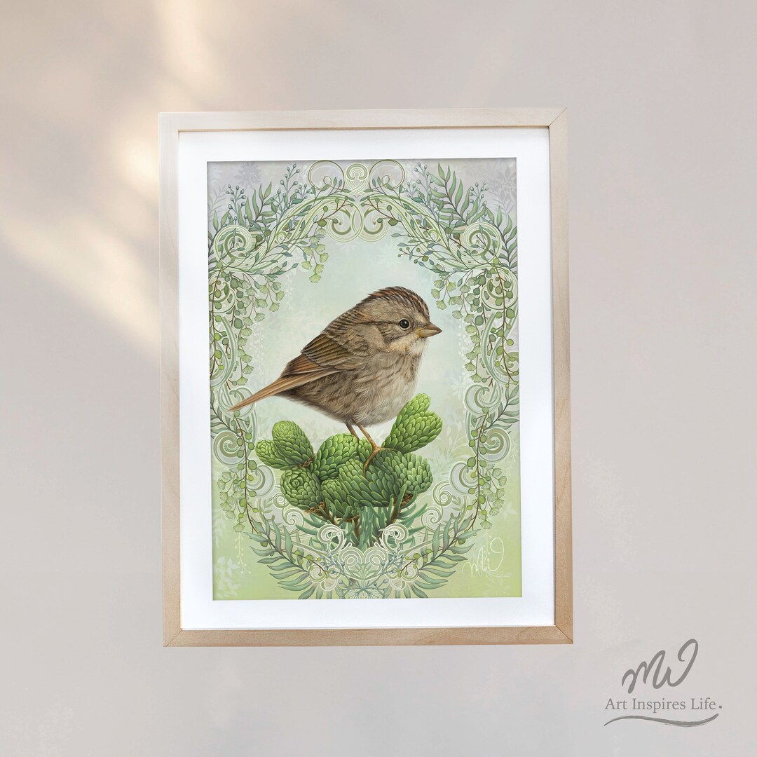 Sparrow Wall Art, Yellow Bird Design, Spring Design, Birds Art Print ...