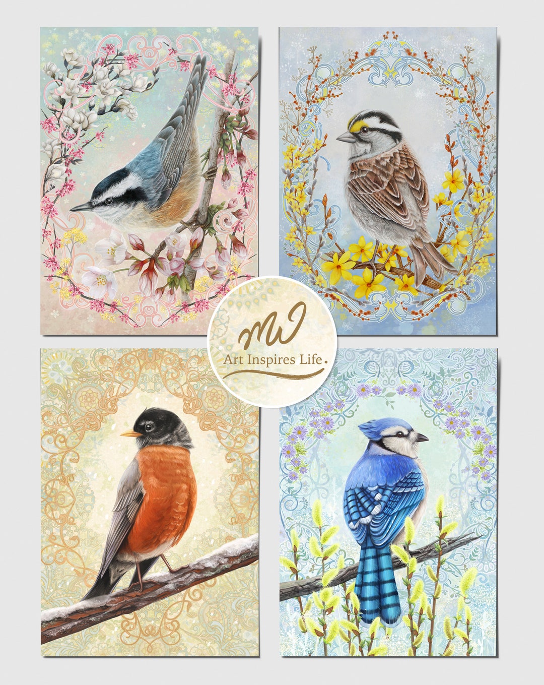 Bird and Botanical Postcards, Postcard Set, Nature Postcards ...