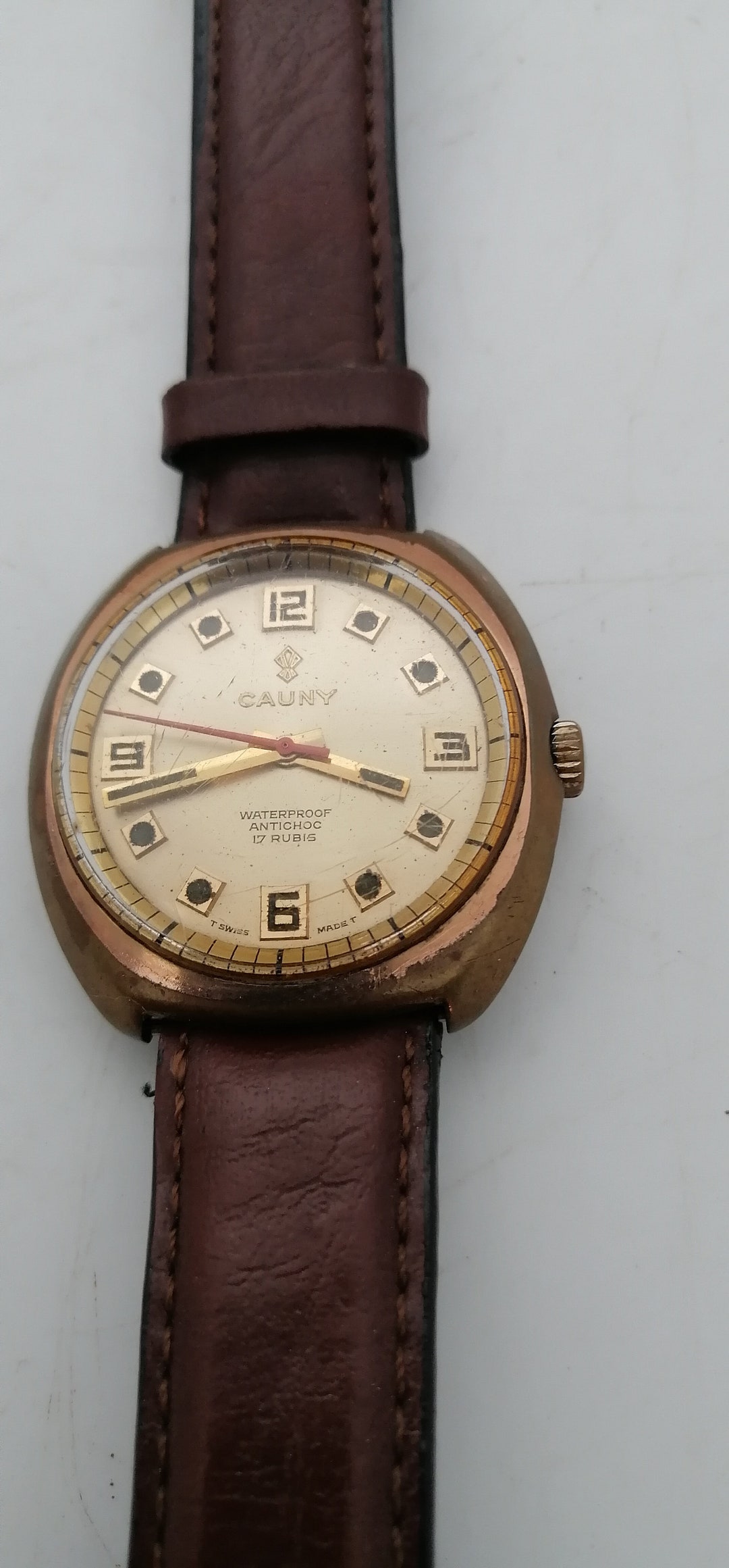 CAUNY PRIMA 17 Rubis Mechanical Wind Vintage 36mm Mens Wrist Watch Swiss Made - Gold Plated ...