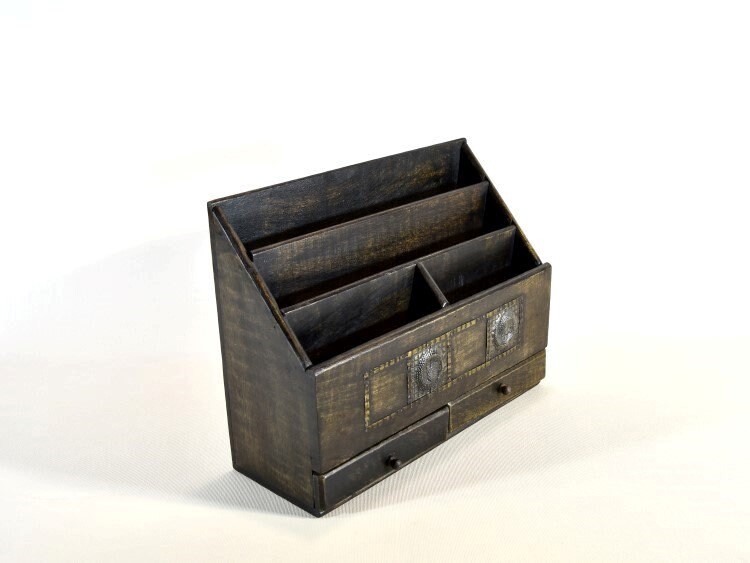 Vintage Handmade Organizer Wood Office Desktop Letters & Docs Stand ...