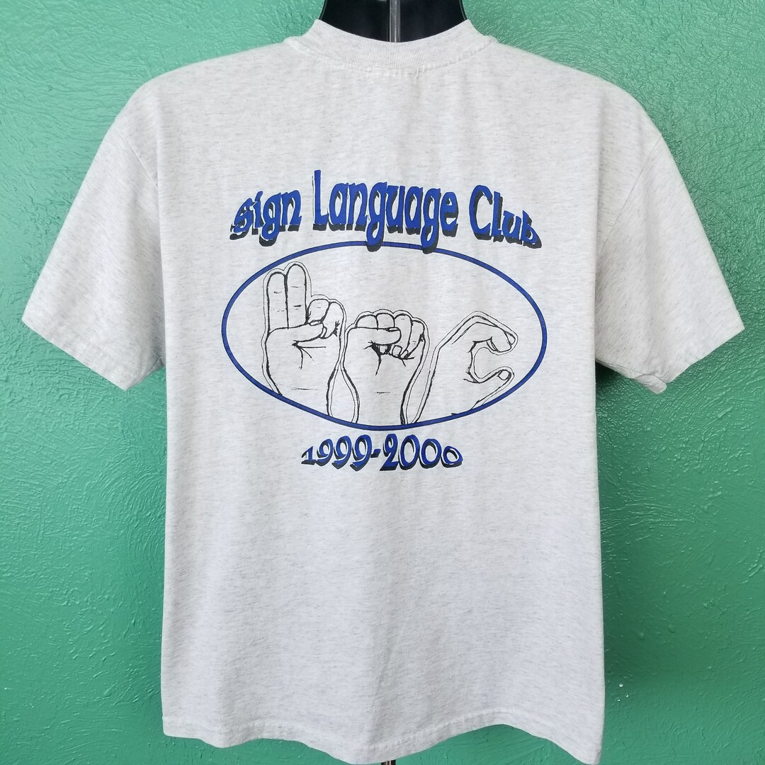 Vintage 90s Sign Language Club American ASL Deaf Gray T Shirt Size ...