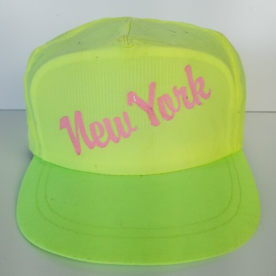 Vintage 80s Neon Yellow New York City Trucker Hat Cap… - Gem