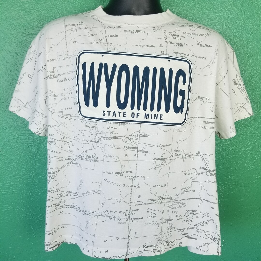 Vintage 90s Wyoming State Map All Over Print AOP University of Wyoming ...