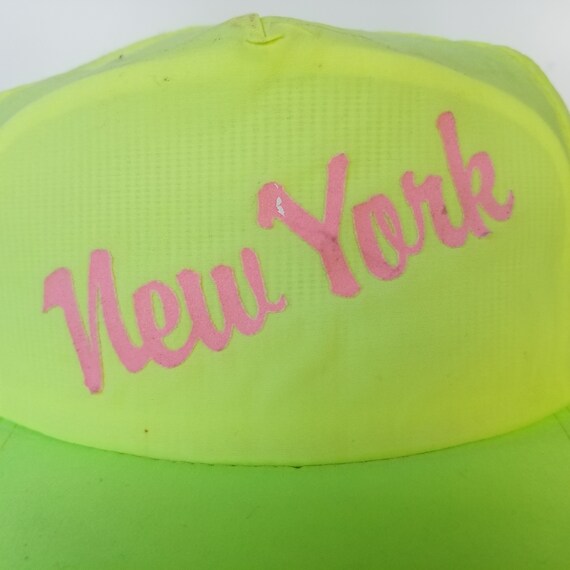 Vintage 80s Neon Yellow New York City Trucker Hat Cap… - Gem