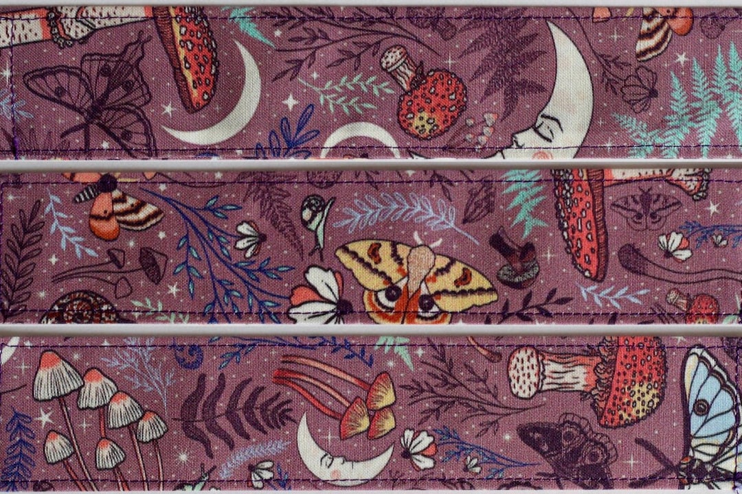 Fae Forest Dog Collar: Mushroom, Moth, Moon, Woods, Nature, Purple ...