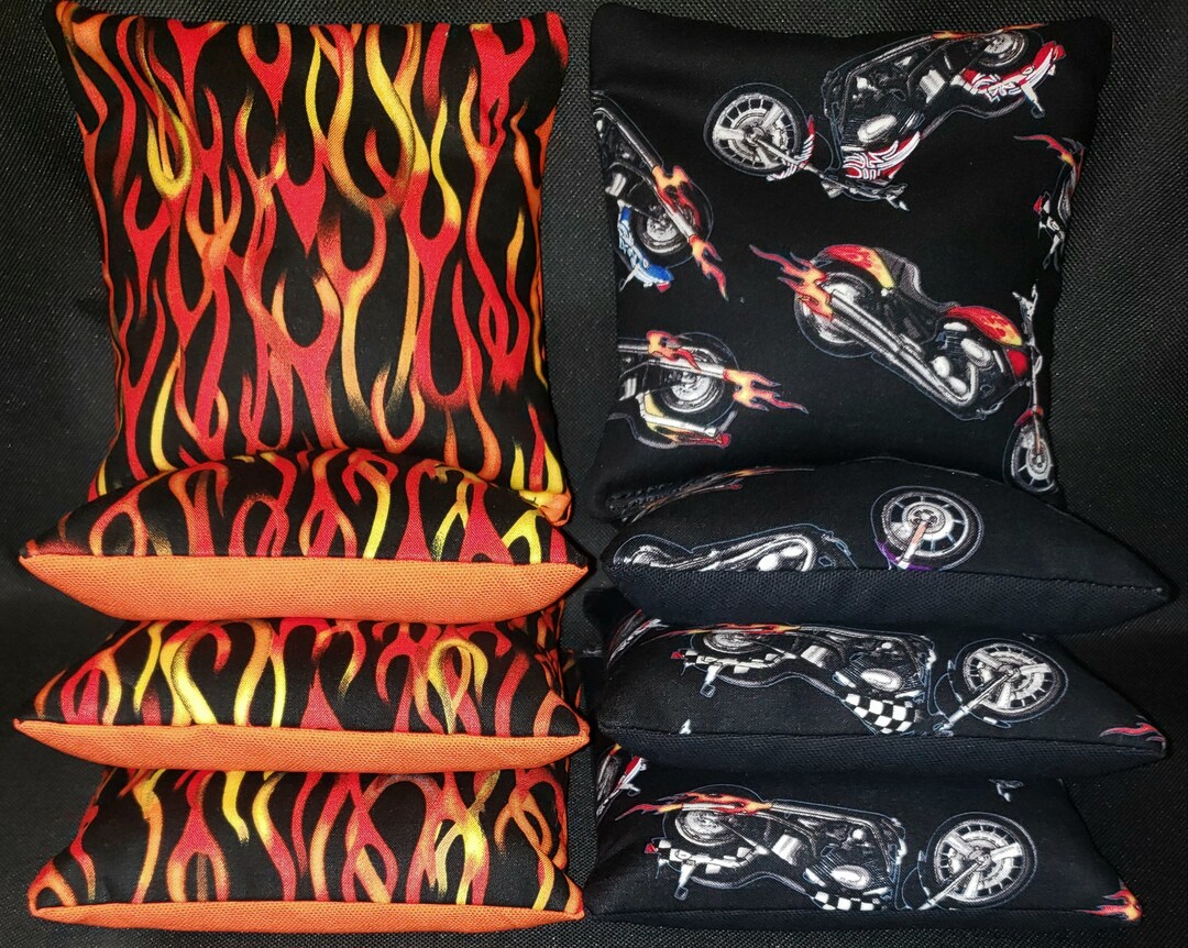 Set of 8 Motorcycle Black Orange Cornhole Bean Bags FREE SHIPPING - Etsy