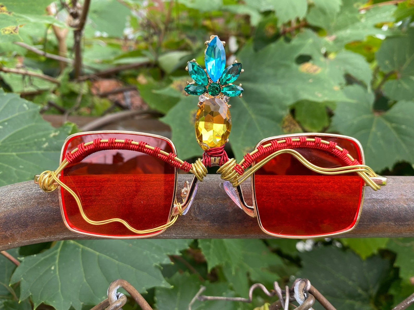 Red Square Lens Sunglasses, Third Eye Embellished Pineapple Festival ...