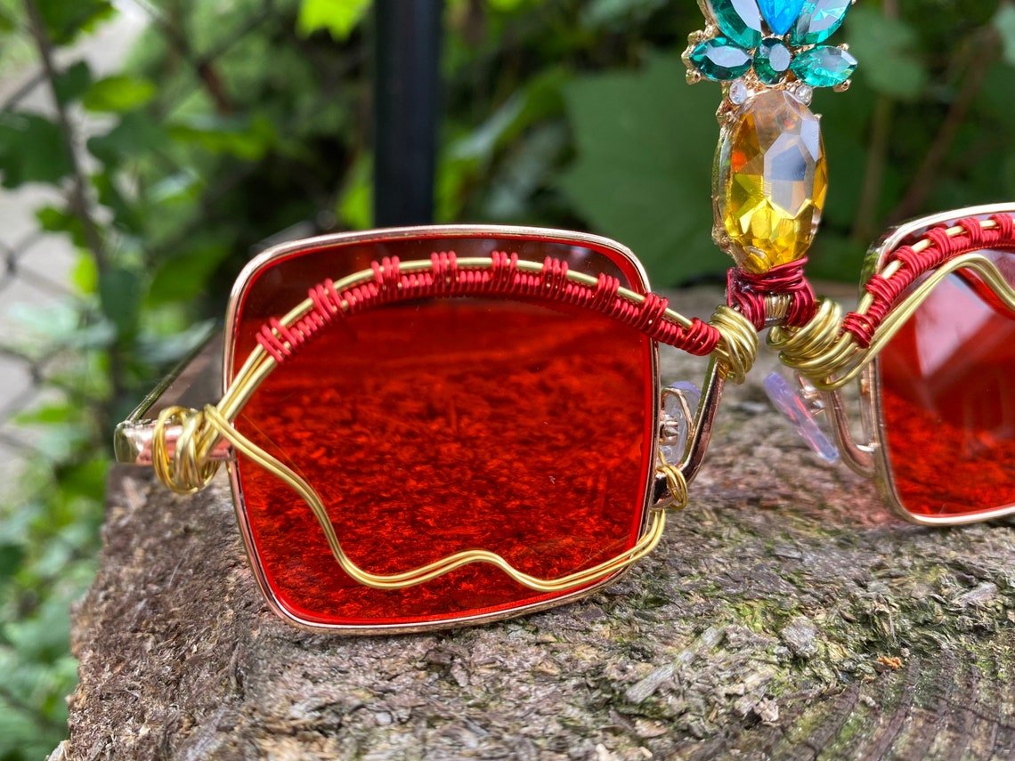 Red Square Lens Sunglasses, Third Eye Embellished Pineapple Festival ...