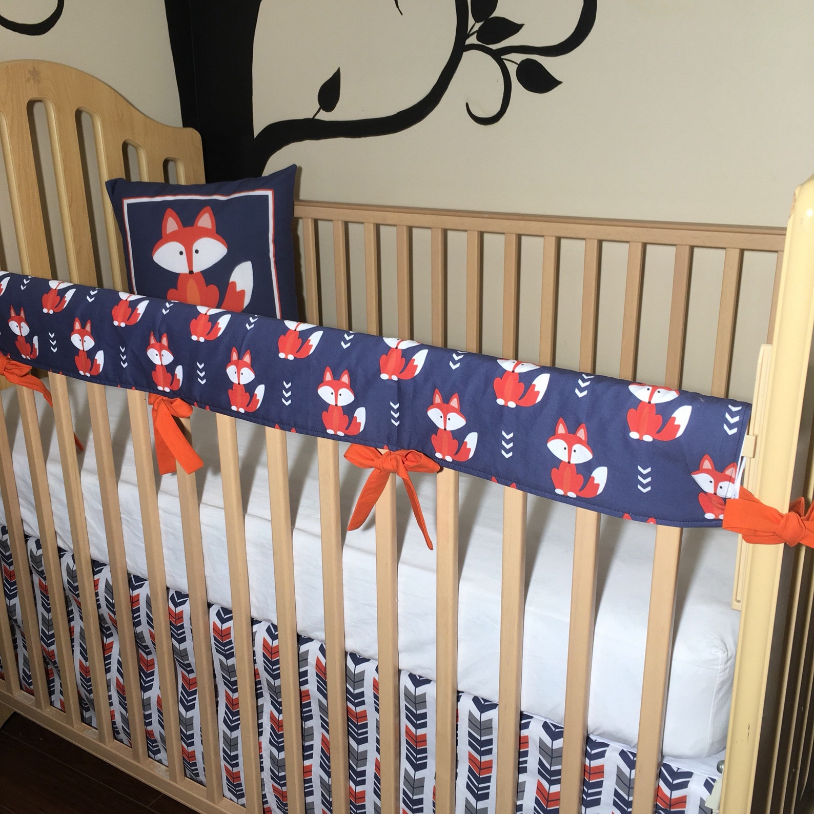 SPECIAL Baby Boy 4 PC Fox Crib Bedding in Navy Orange and | Etsy Canada