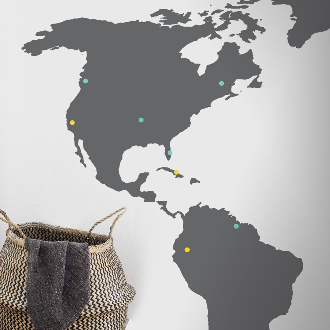 World Map With Pins Wall Decal Sticker Home Decor Travel - Etsy