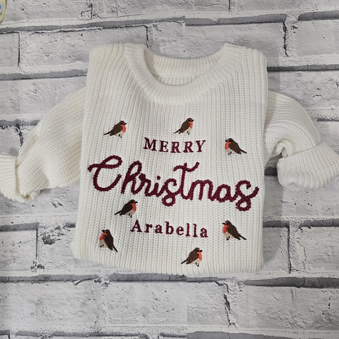 Personalised Christmas Jumper, Embroidered Oversized Christmas Knitted ...