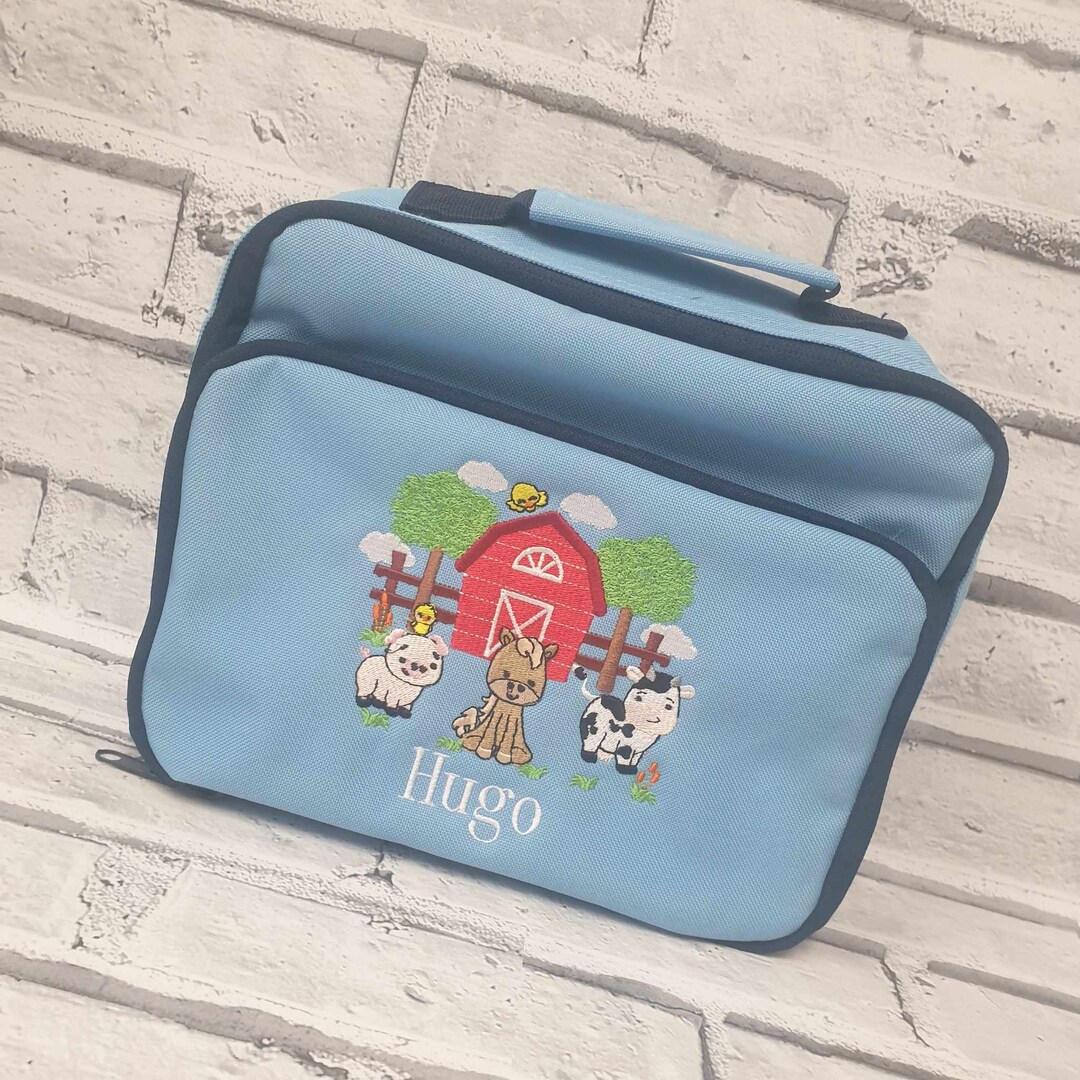 Personalised Farm Animal Lunch Box, Farm Lunch Bag, Embroidered Farm ...
