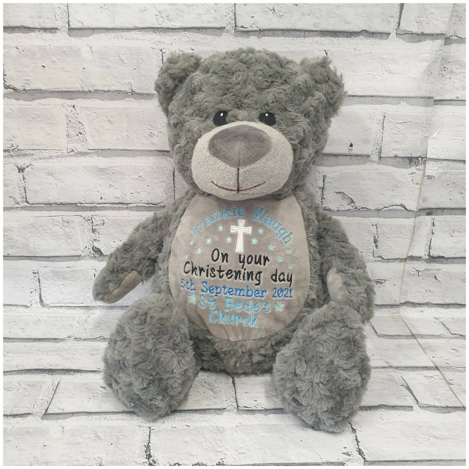 Personalised Christening Teddy Bear, Embroidered Baptism Bear, Baby ...