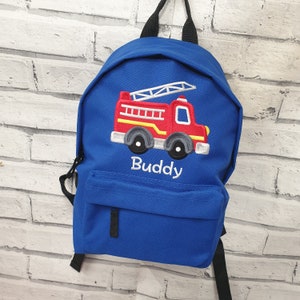 Personalised Fire Engine Backpack, Embroidered Toddler Rucksack,nursey ...