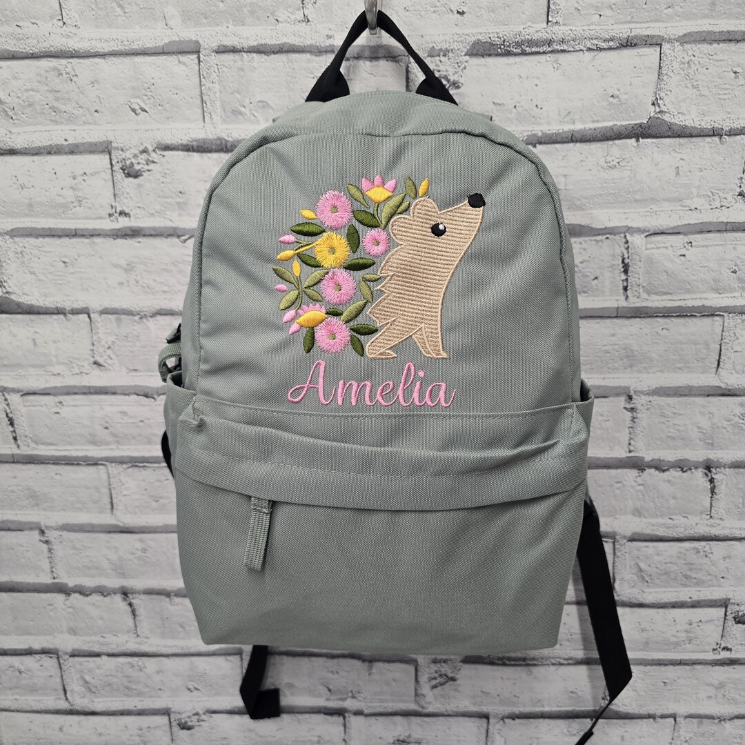 Personalized Hedgehog Backpack: Embroidered Floral Nursery School Bag ...