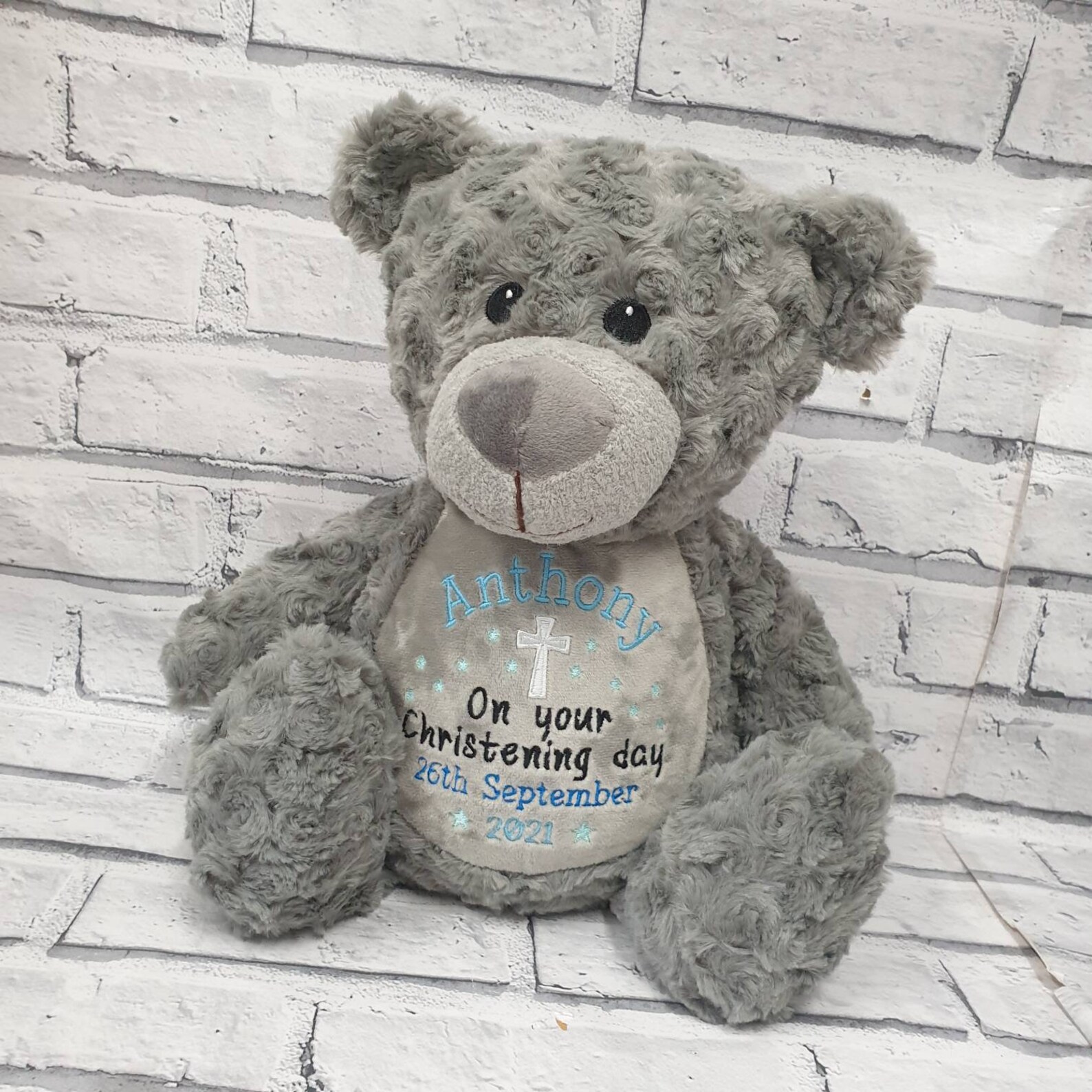 Personalised Christening Teddy Bear, Embroidered Baptism Bear, Baby ...