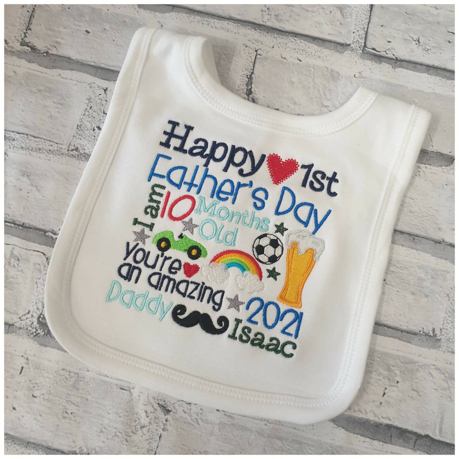 Personalised First Father's Day Baby Bib, Embroidered Happy 1st Fathers ...