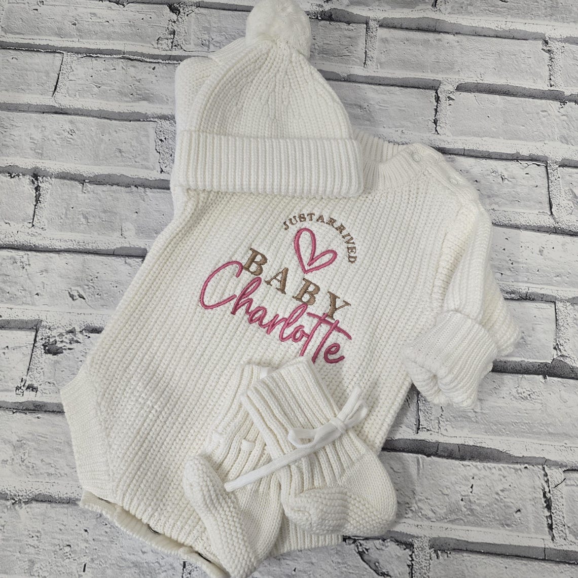Personalised Baby Romper, Embroidered Knitted Romper Set, Just Arrived ...
