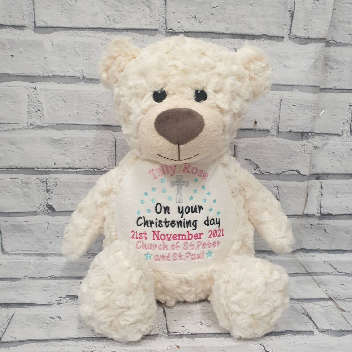 Personalised Christening Teddy Bear, Embroidered Baptism Bear, Baby ...