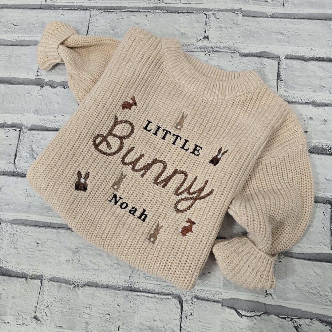 Personalised Easter Jumper, Embroidered Easter Knitted Jumper, Little ...