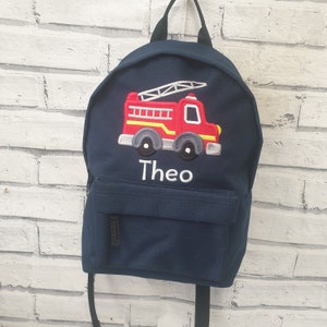 Personalised Fire Engine Backpack, Embroidered Toddler Rucksack,nursey ...