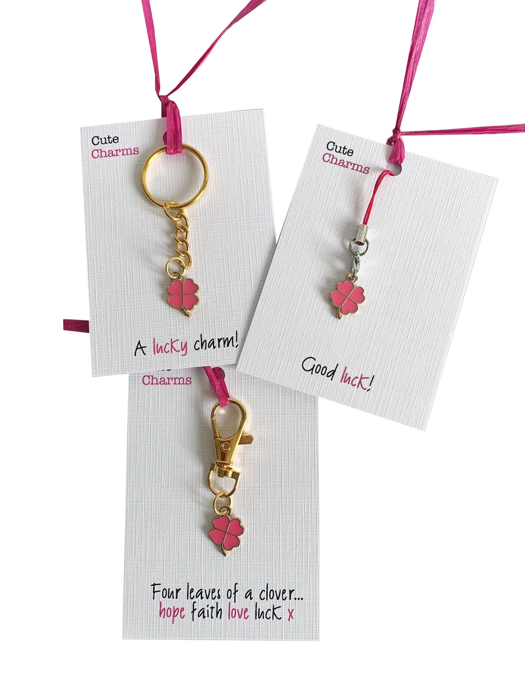 Cute Charms Pink Cute Handmade Enamel Four Leaf Clover Clasp/phone ...