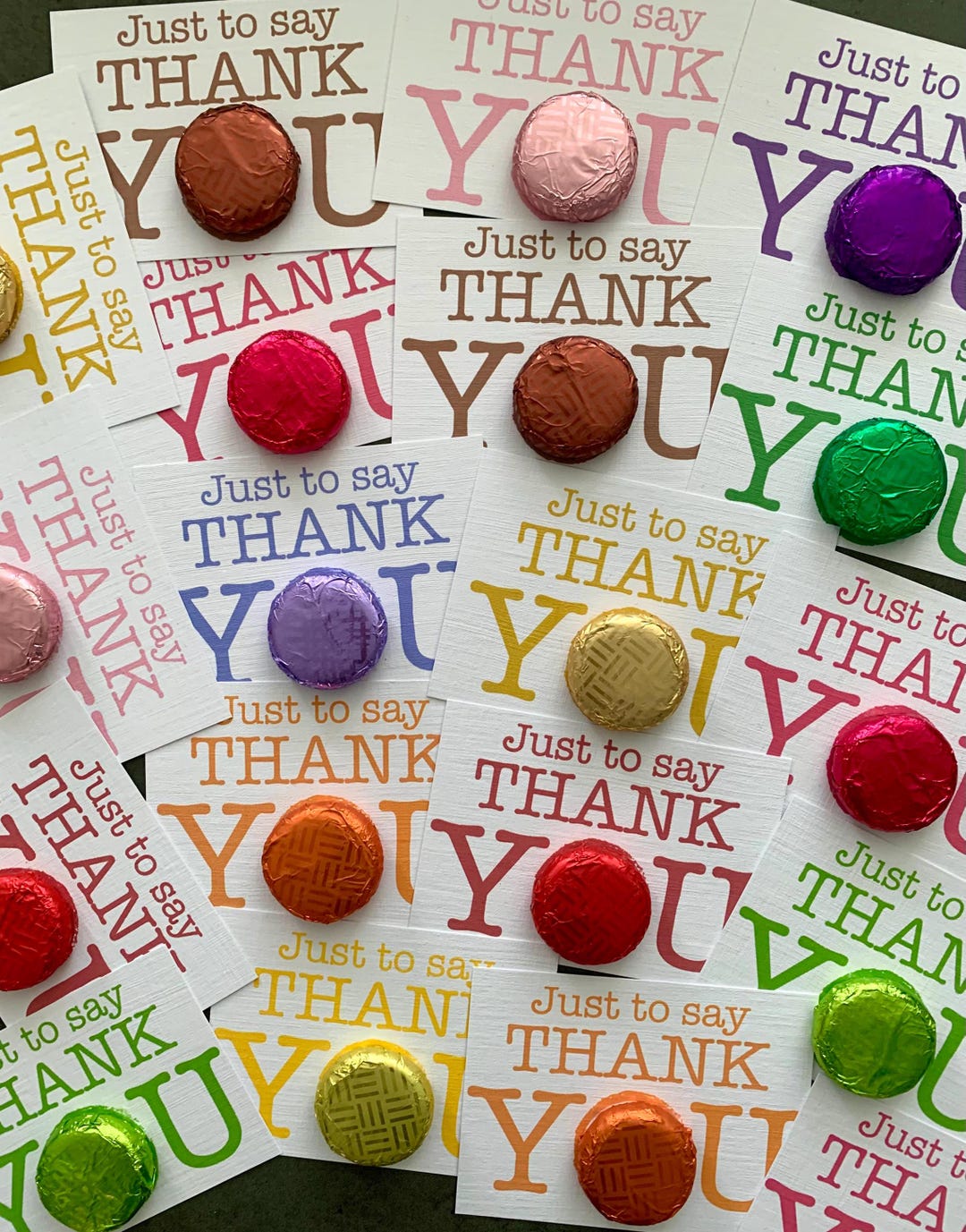 Tiny Treats! 'THANK YOU' Chocolate Token Cards. Various Colours ...